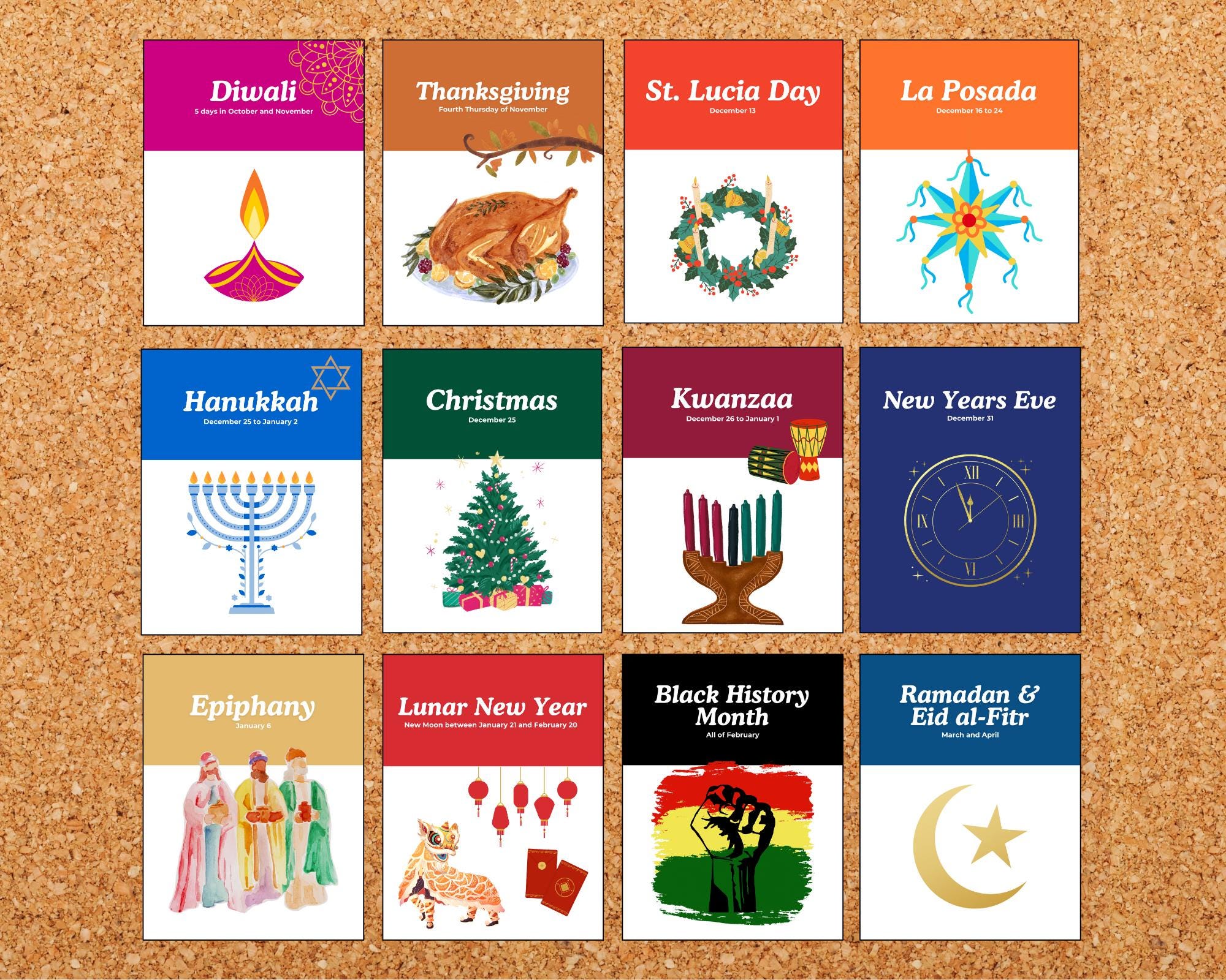 Cultural Holidays Around the World Printable Bulletin Board Posters Set ...