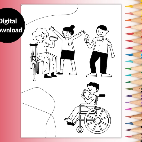 Kids in Wheelchair Coloring Page - Etsy
