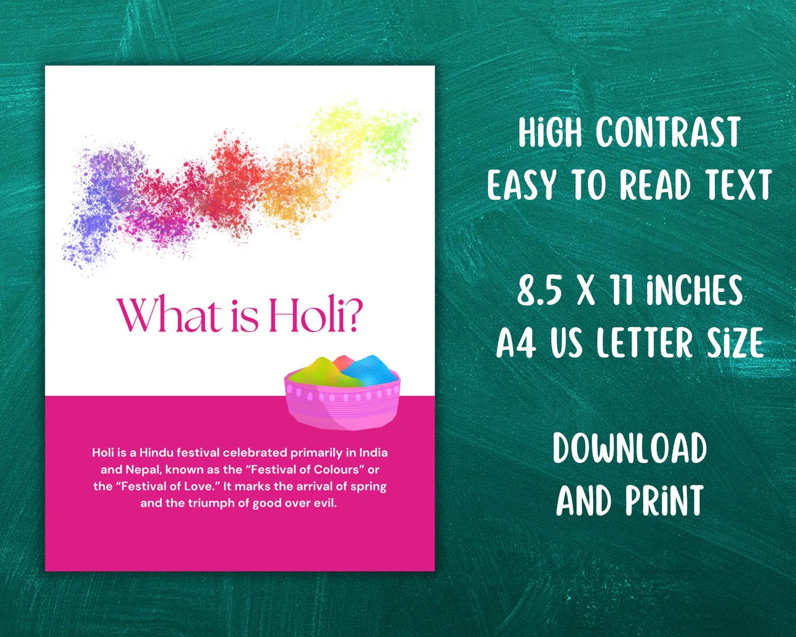 Holi Printable Posters (set of 5), Spring Bulletin Board, Hindu ...