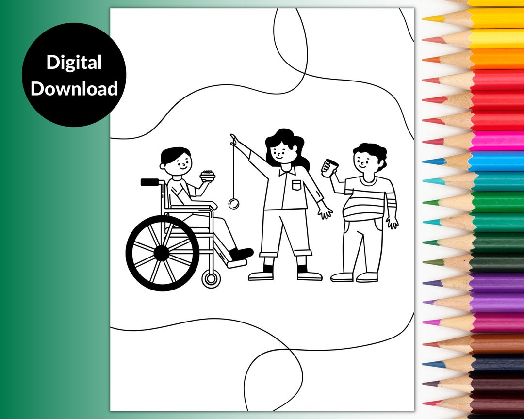 Printable Coloring Page of a Child Playing Games in a Wheelchair ...