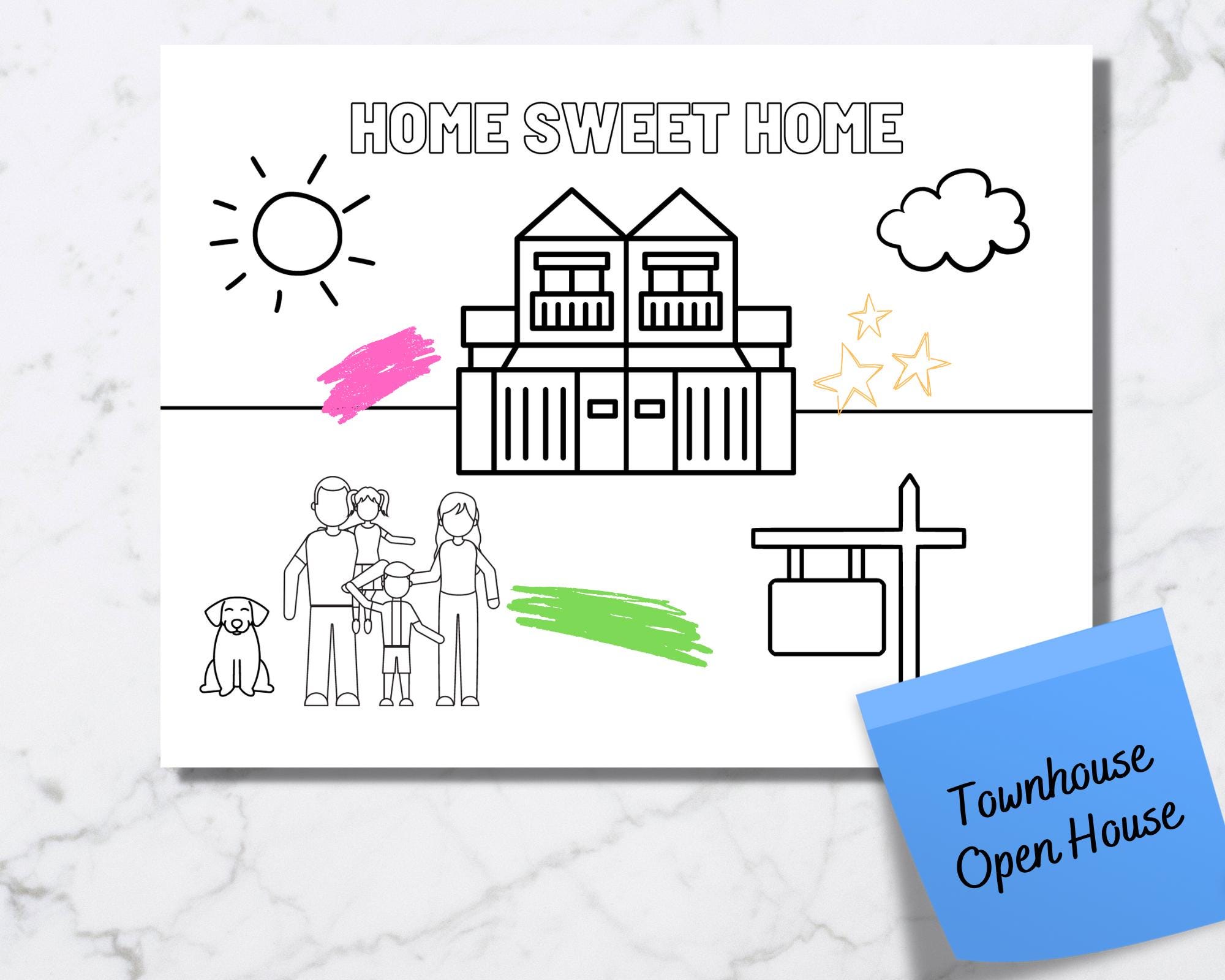 Real Estate Open House Coloring Pages, Real Estate Kids Activity, Open ...