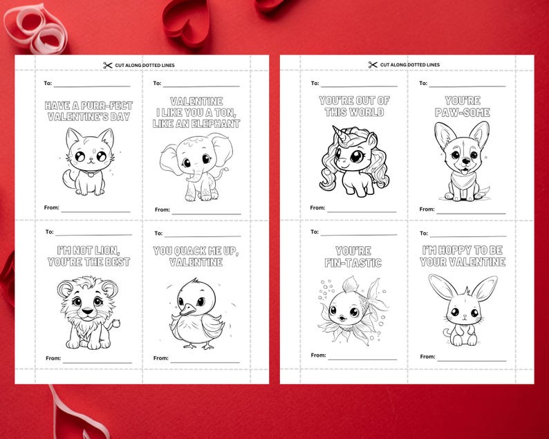 Printable Valentine's Day Coloring Cards for Kids set of 15, Valentine ...