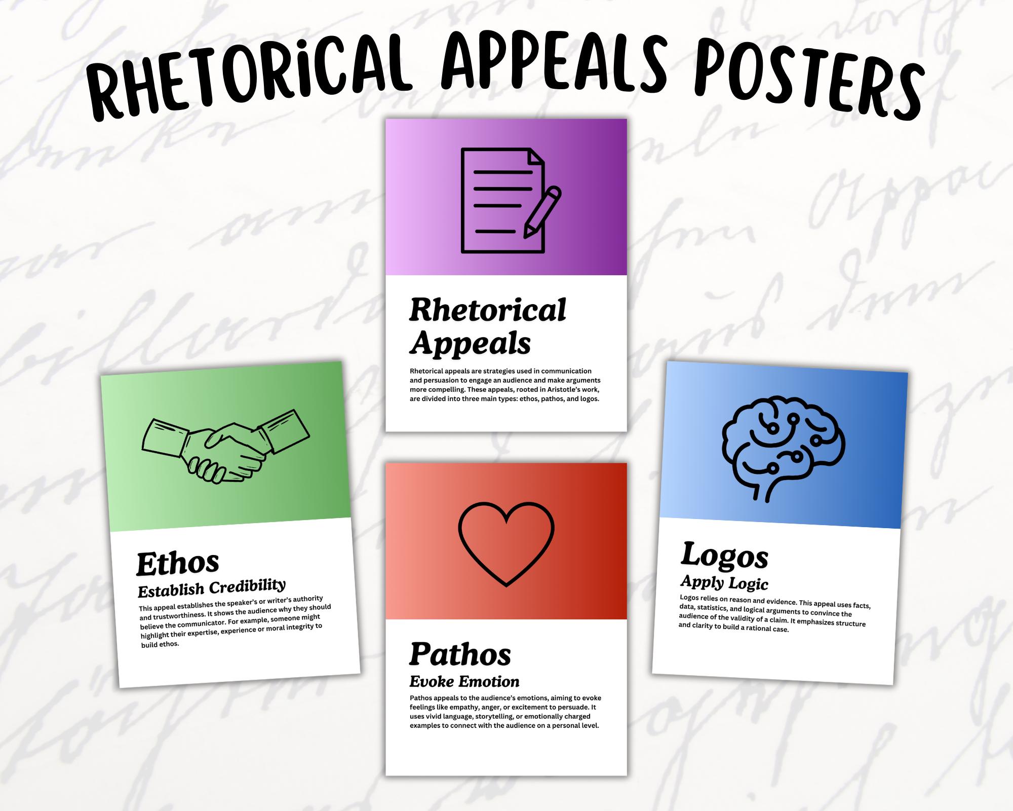 Rhetorical Appeals Classroom Printable Posters Set of 4 (ethos Pathos ...