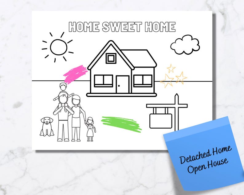 Real Estate Open House Coloring Pages, Real Estate Kids Activity, Open ...