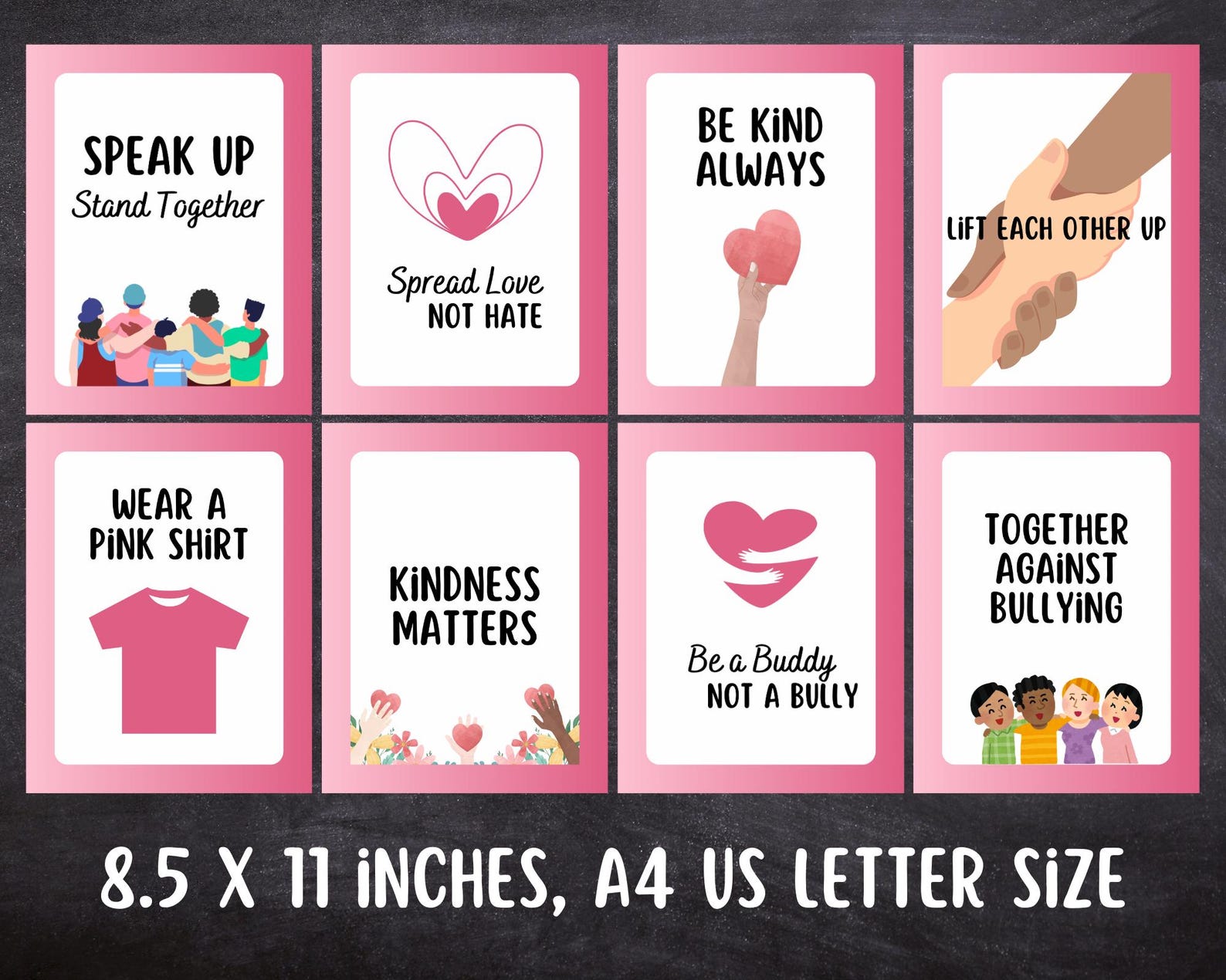Anti-bullying Day Classroom Posters Set of 8, Pink Shirt Day, Bullying ...