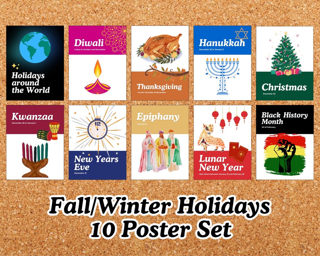 Holidays Around the World Printable Bulletin Board Set of 10, Fall and ...