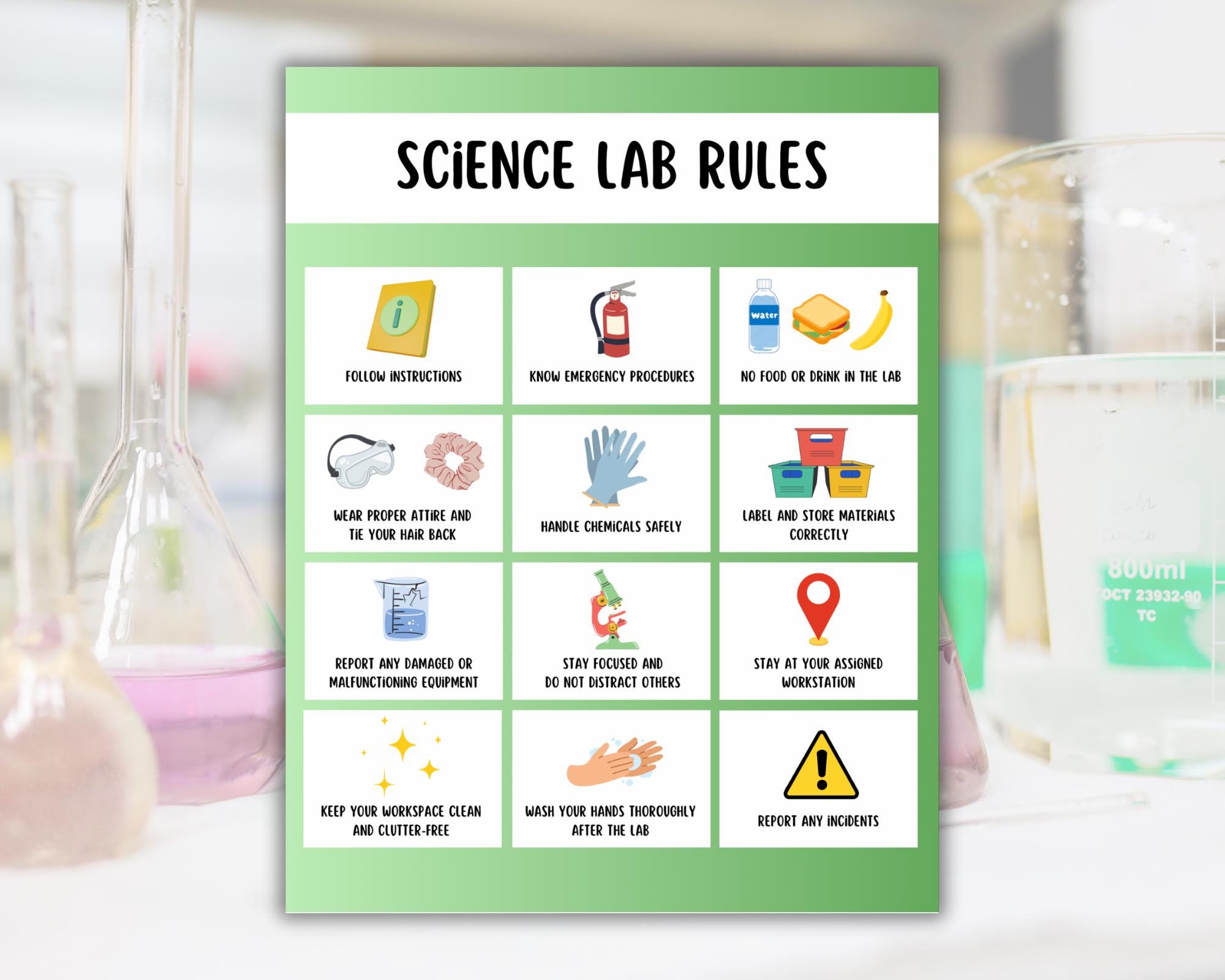Science Lab Rules Printable Poster, STEM STEAM Wall Art, Classroom ...