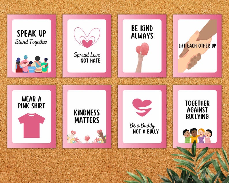 Anti-bullying Day Classroom Posters Set of 8, Pink Shirt Day, Bullying ...