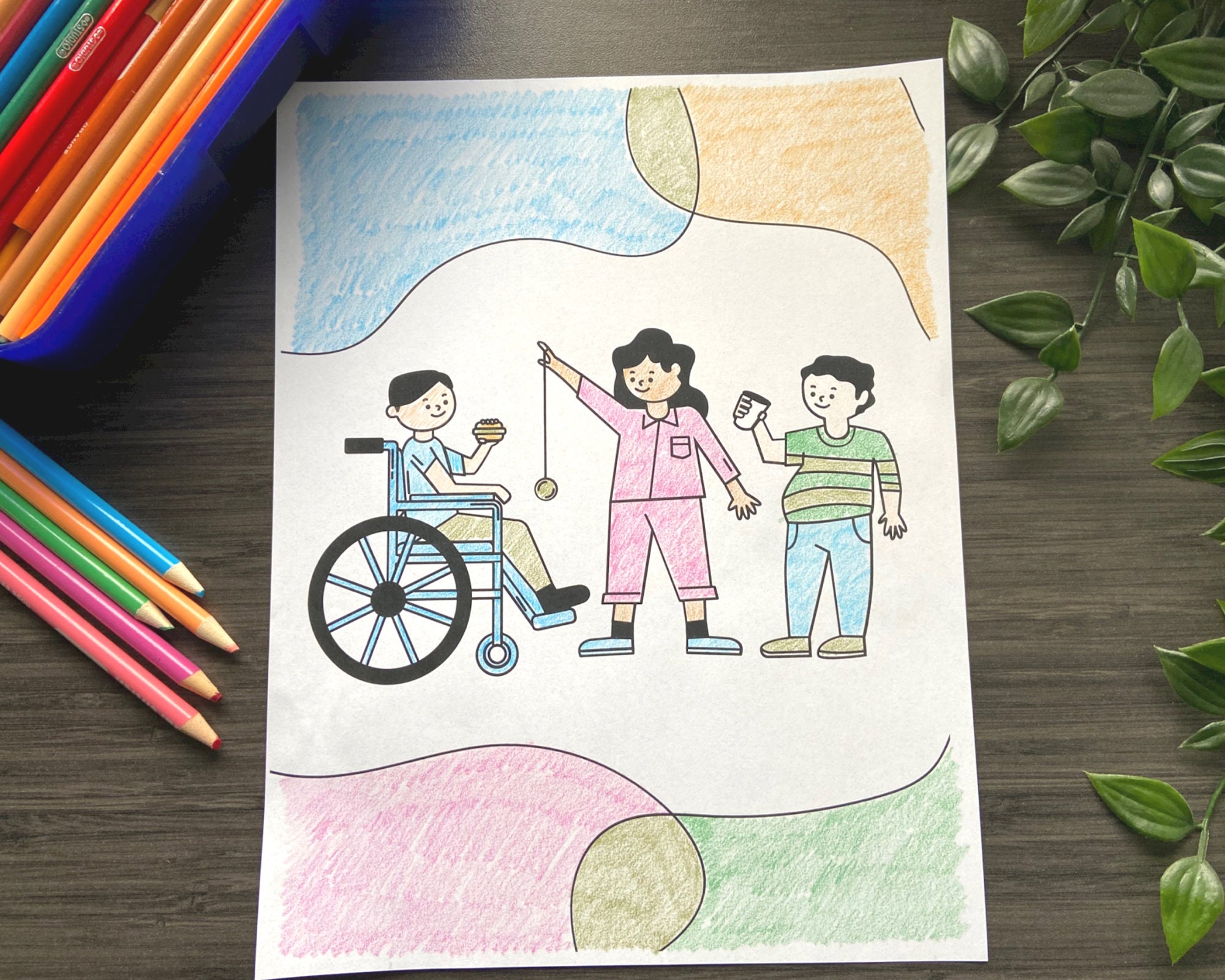 Printable Coloring Page of a Child Playing Games in a Wheelchair ...