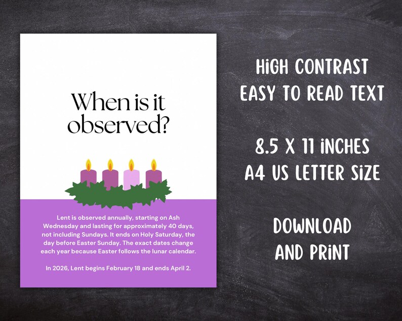 Lent Information Printable Posters (set of 5), Christian Classroom Wall ...