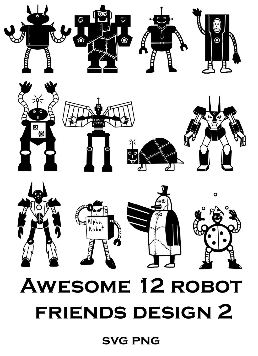 12 Robot SVG Bundle 2 , Robot PNG Bundle 2, Robot Clipart 2, Robot Silhouette 2, Robot Cut Files ...