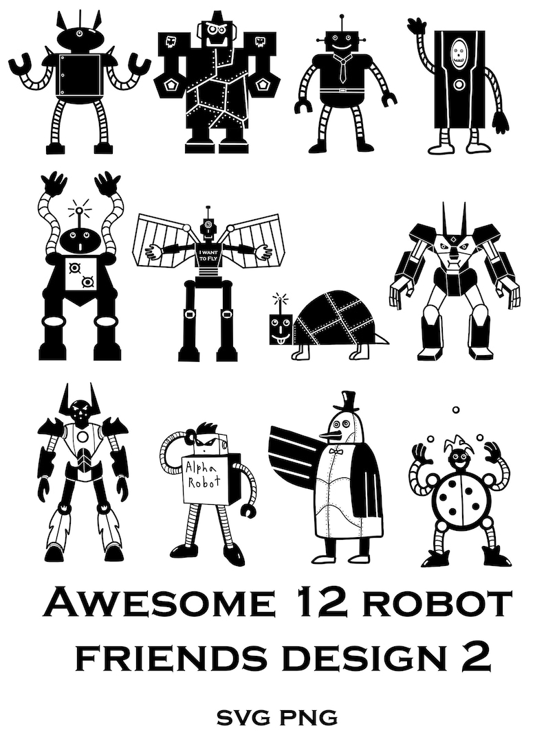 12 Robot SVG Bundle 2 , Robot PNG Bundle 2, Robot Clipart 2, Robot ...