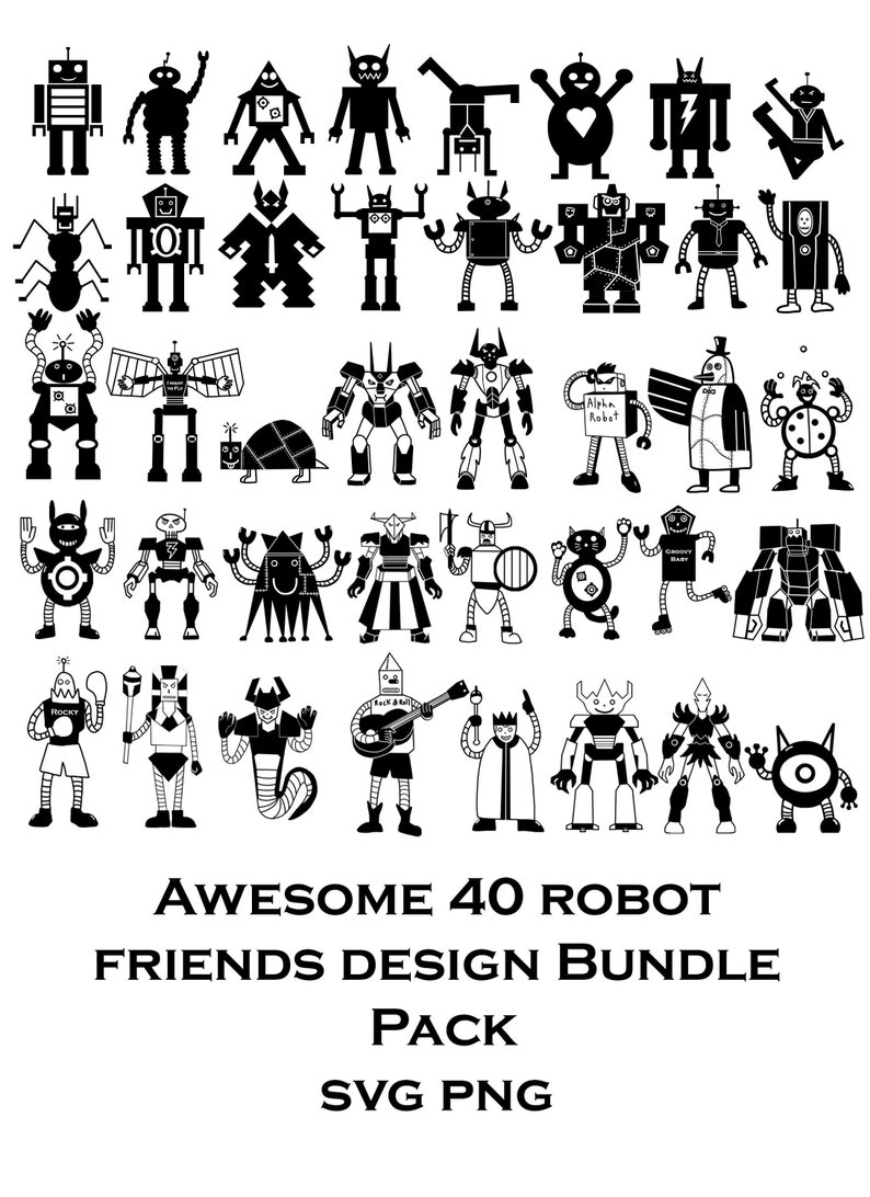 40 Robot SVG Bundle, Robot PNG Bundle, Robot Clipart, Robot Silhouette, Robot Cut Files, Robot ...