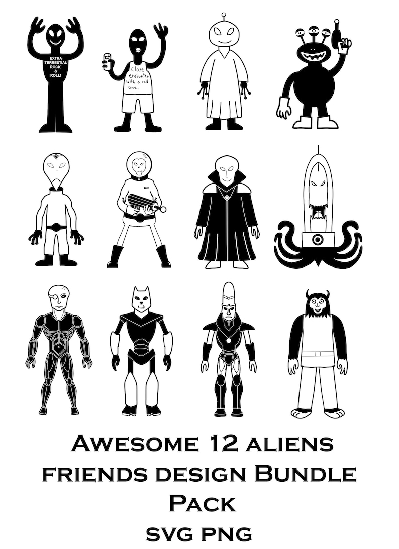 12 Alien SVG Bundle, Alien PNG Bundle, Alien Clipart, Alien Silhouette ...
