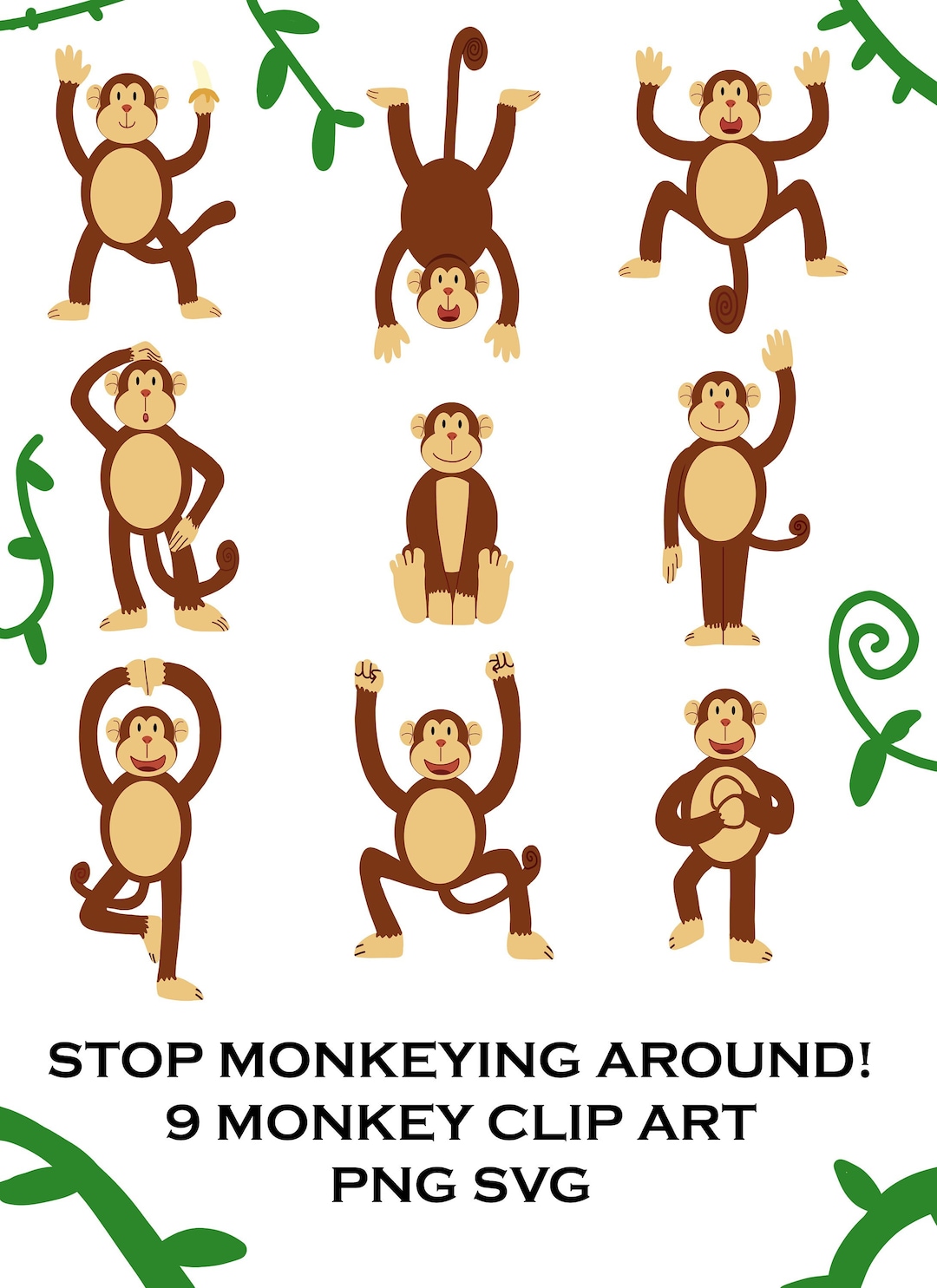 Monkey Clipart, Monkey SVG Bundle, Monkey PNG Bundle, Monkey Silhouette ...