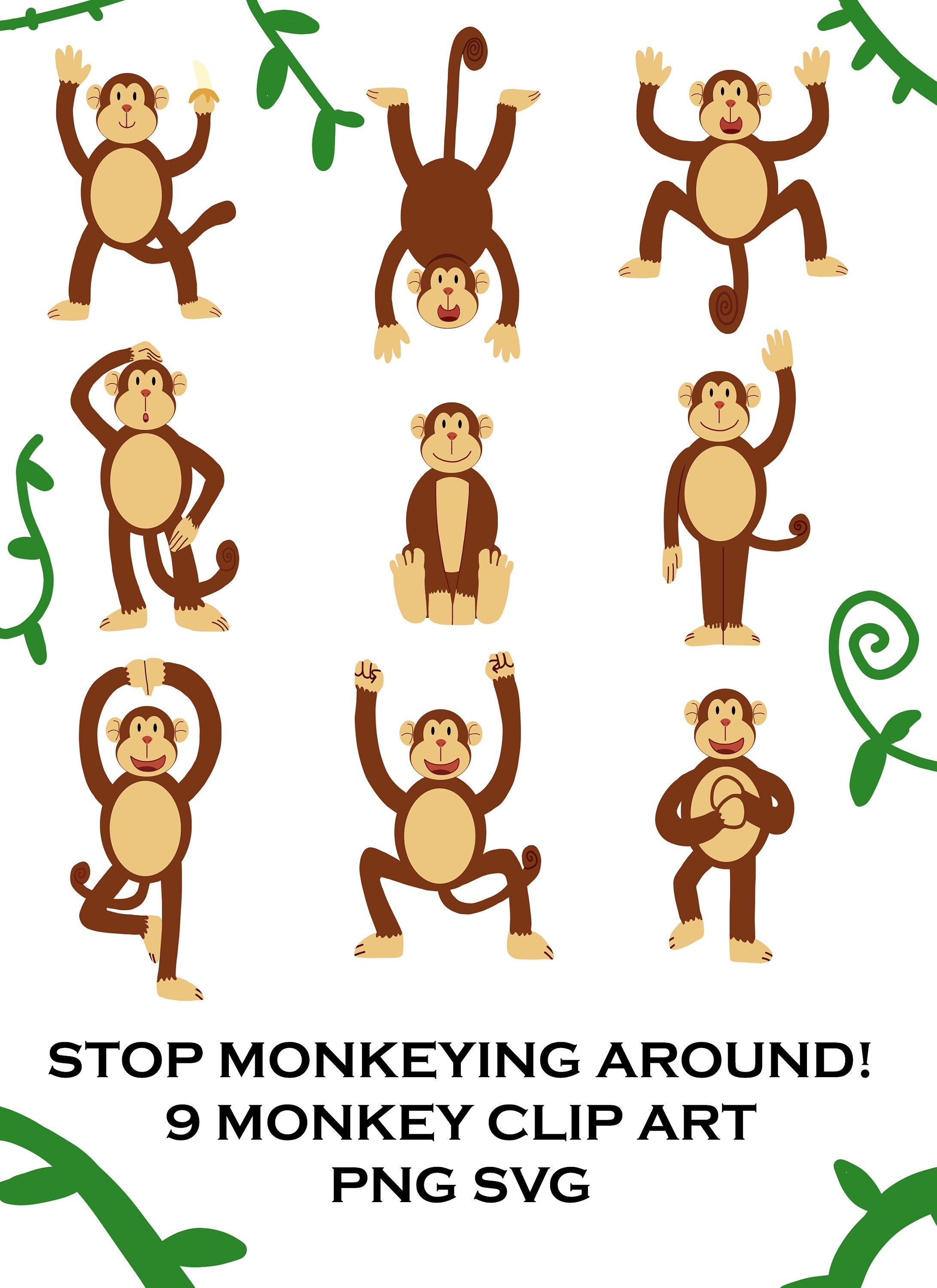 Monkey Clipart, Monkey SVG Bundle, Monkey PNG Bundle, Monkey Silhouette ...