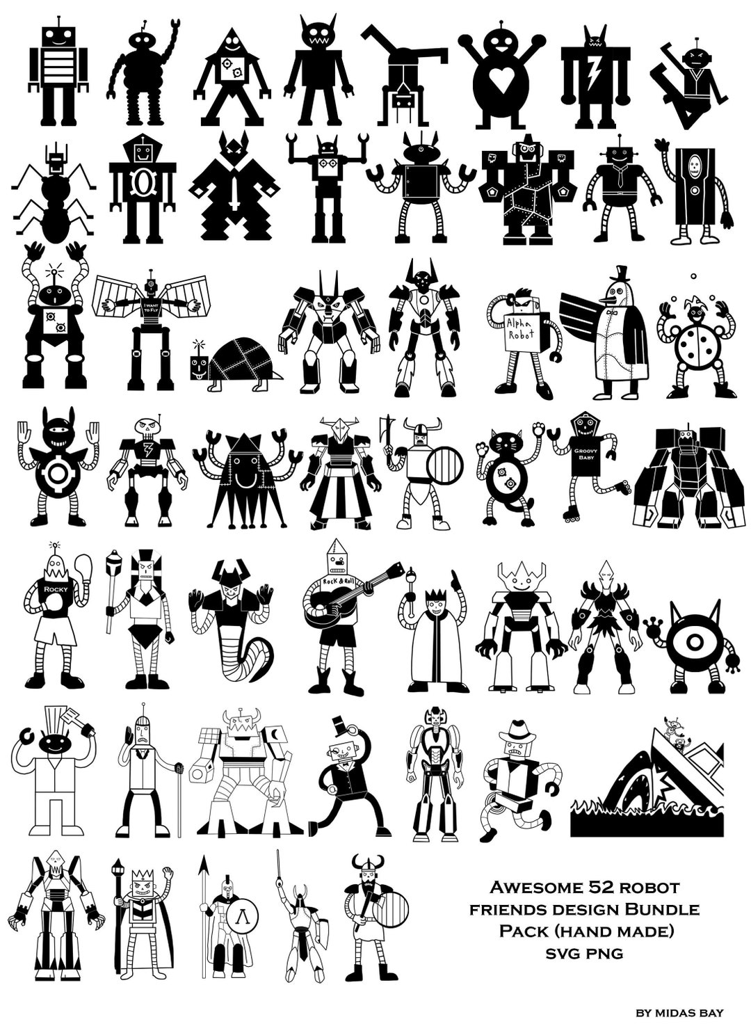 52 Robot SVG Bundle, Robot PNG Bundle, Robot Clipart, Robot Silhouette ...