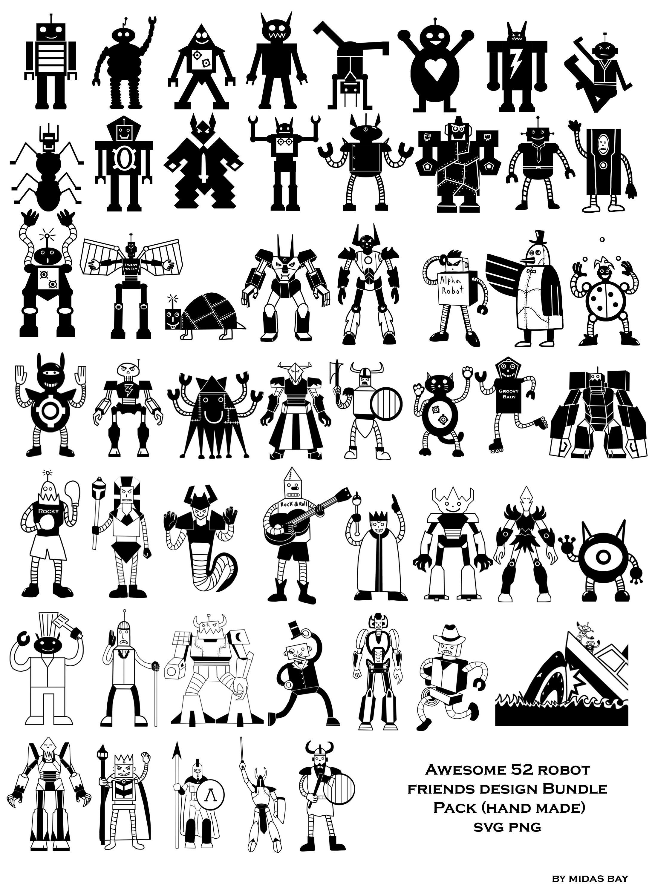 52 Robot SVG Bundle, Robot PNG Bundle, Robot Clipart, Robot Silhouette ...