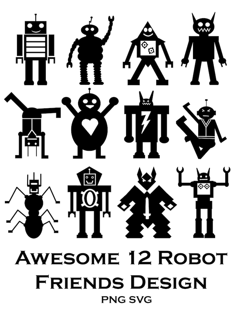 12 Robot SVG Bundle, Robot PNG Bundle, Robot Clipart, Robot Silhouette ...