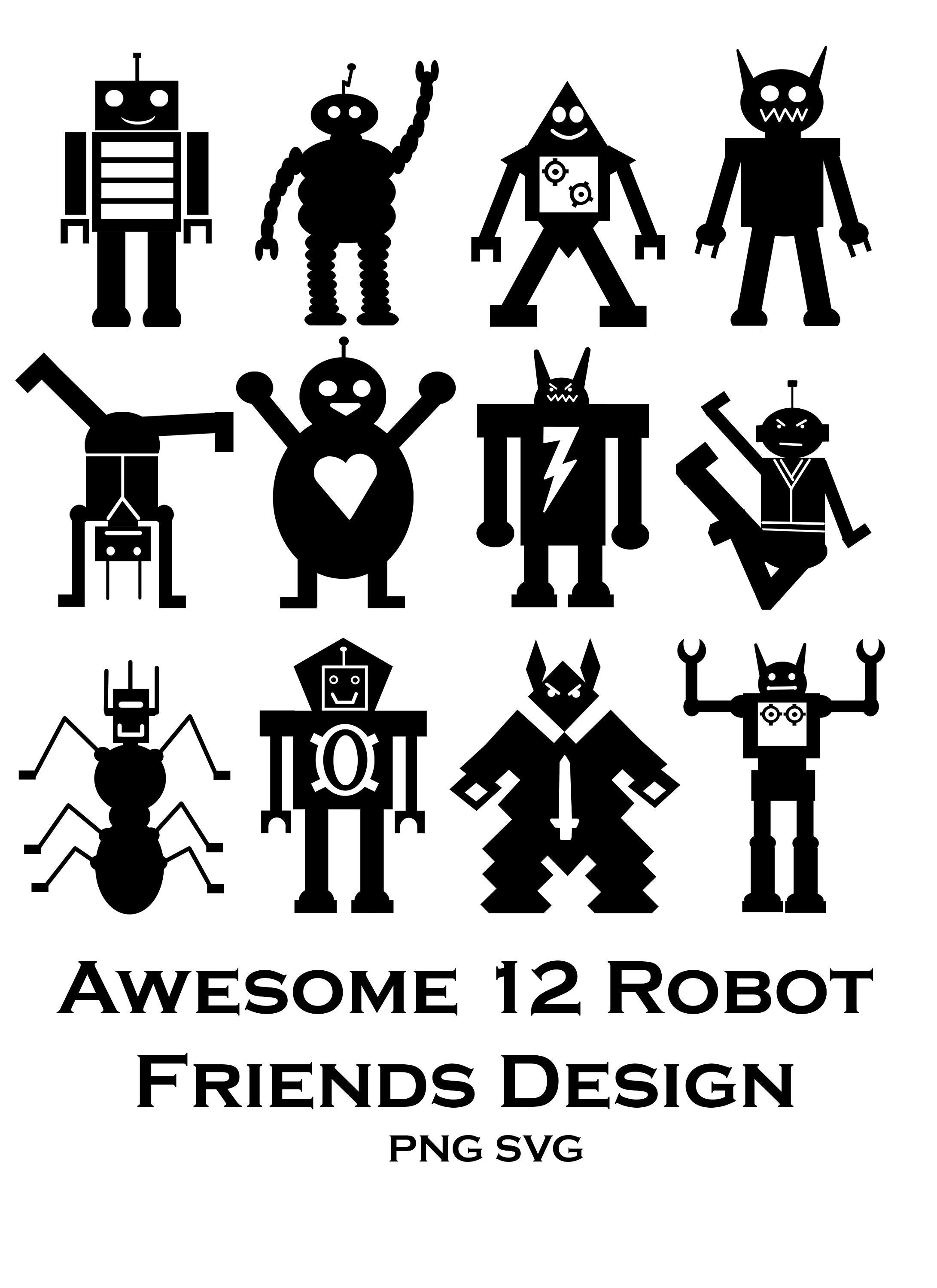 12 Robot SVG Bundle, Robot PNG Bundle, Robot Clipart, Robot Silhouette ...