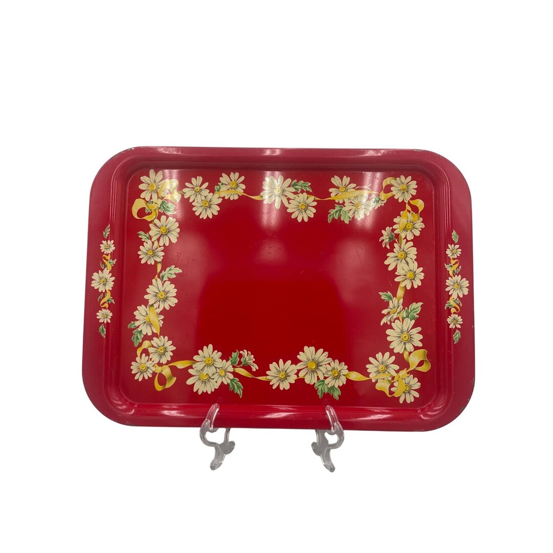 Vintage Red Metal Daisy Floral Serving Tray1950’s MCM Farmcore Daisy ...