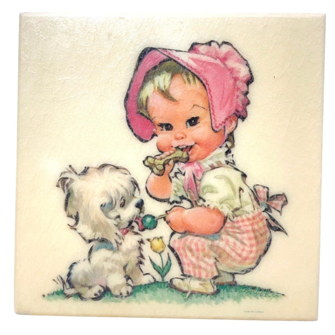 Pete Hawley Baby Wall Plaque Baby, Puppy 8.5x8.5 Pink Plastic MCM Retro ...