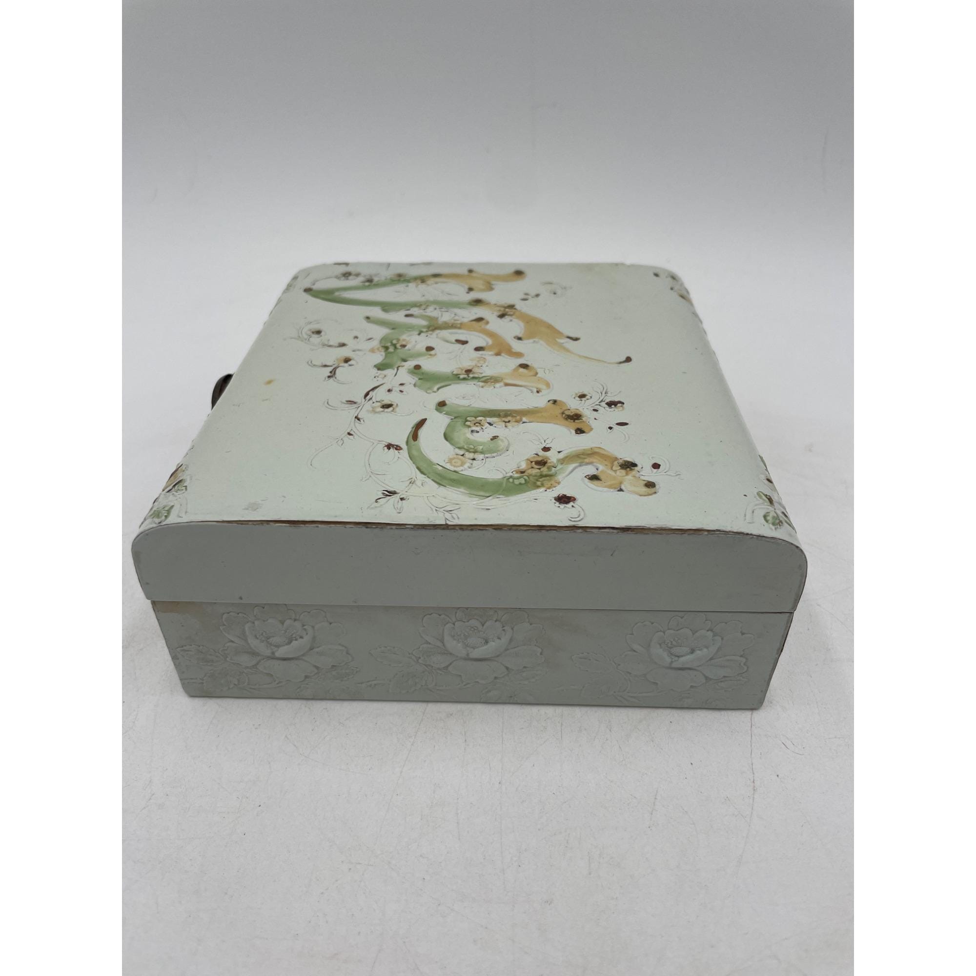 Antique White Victorian Decorative Celluloid Veil Box Floral Embossing ...