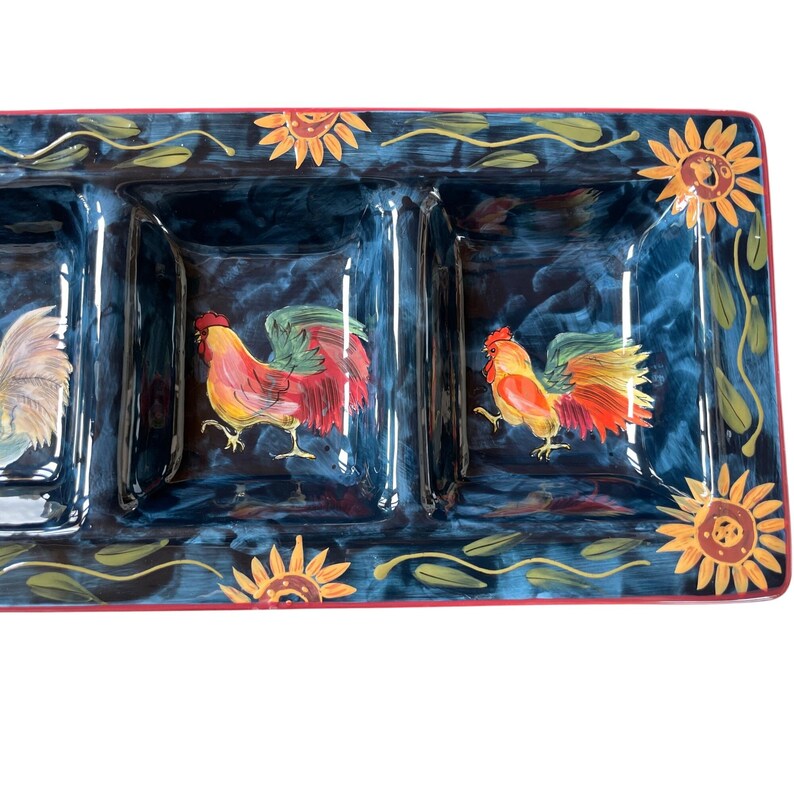 Susan Winget Relish Serving Rooster Cobalt Blue Tray - Etsy