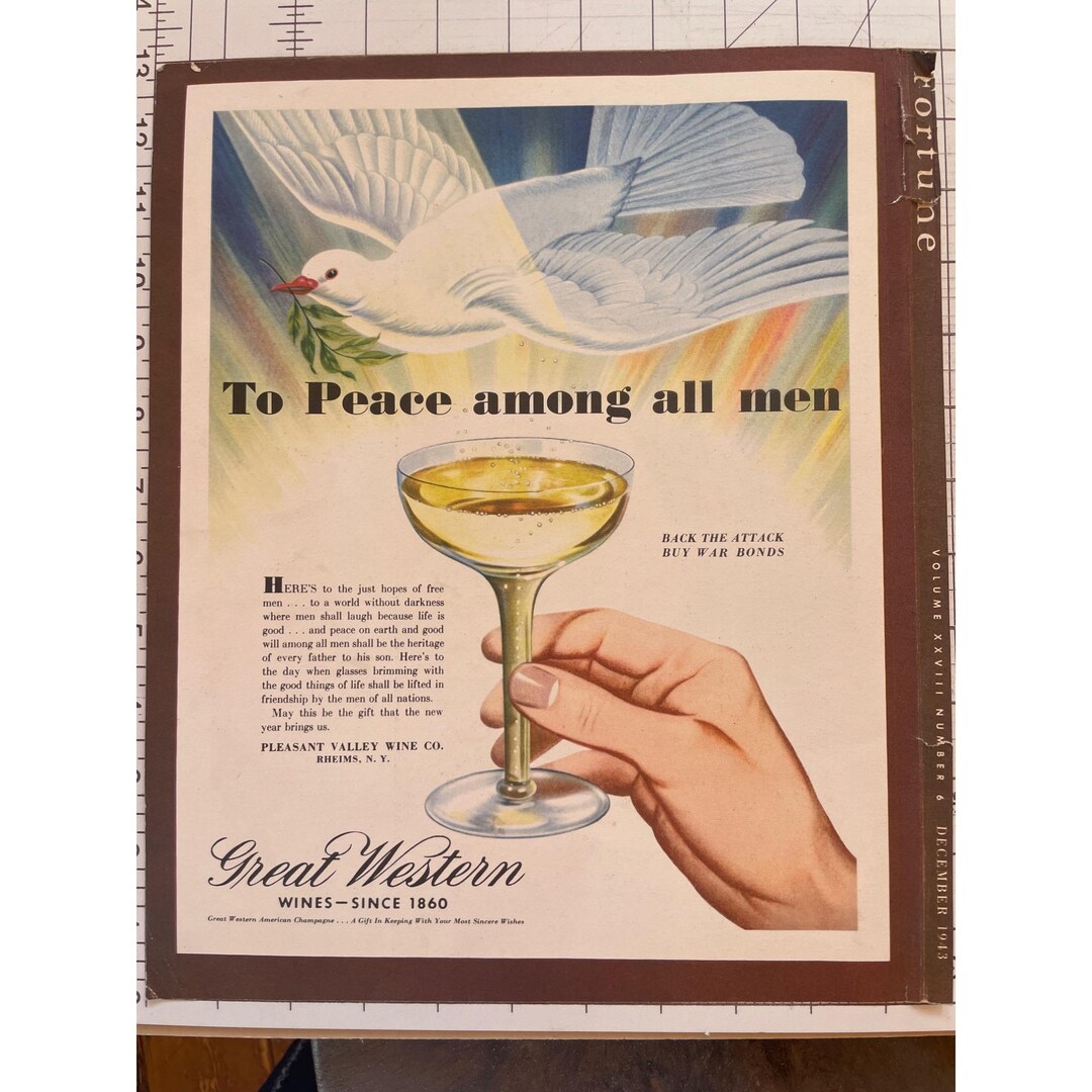 Vintage 1940s Great Western Wines Ad - "to Peace Among All Men" With ...