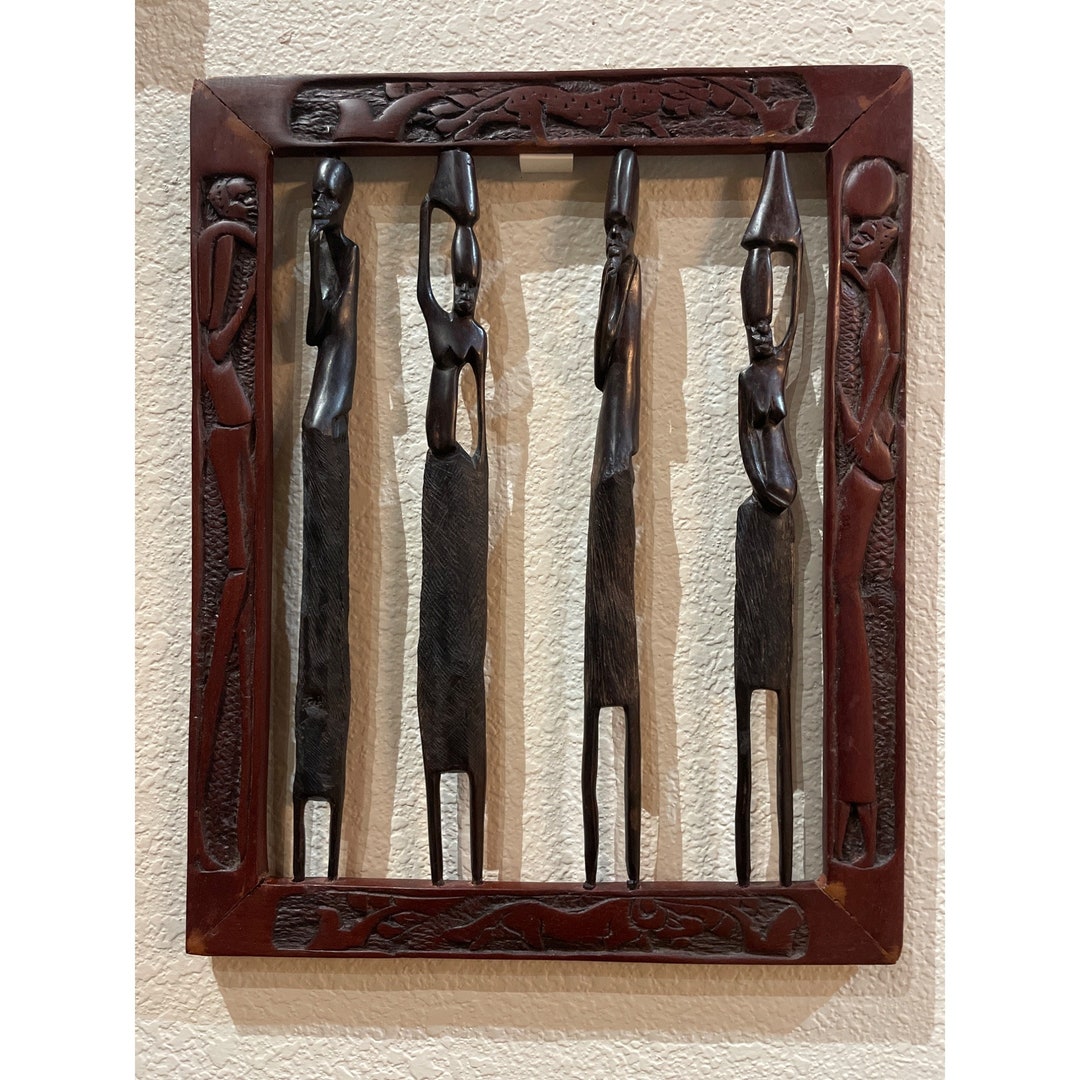 Tribal Ebony African Wood Hand Carved Native Tribal Stick Figures ...