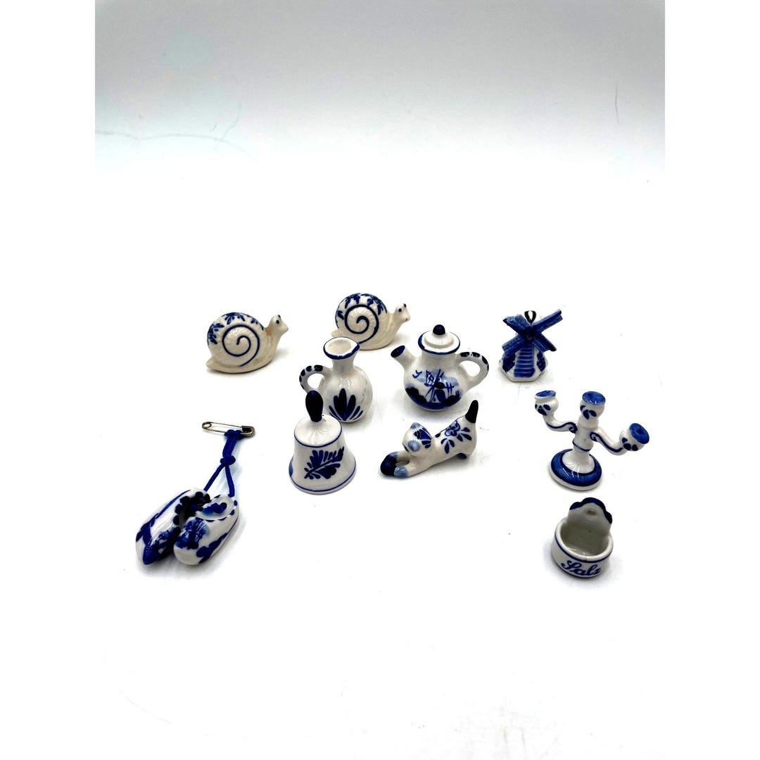 Miniature Blue White Porcelain Figurine Set 9 Pieces Decorative Home ...