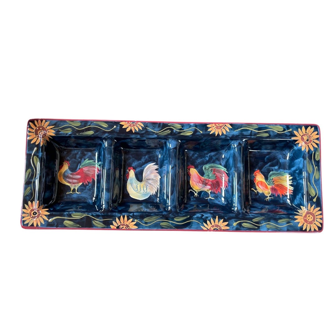 Susan Winget Relish Serving Rooster Cobalt Blue Tray - Etsy