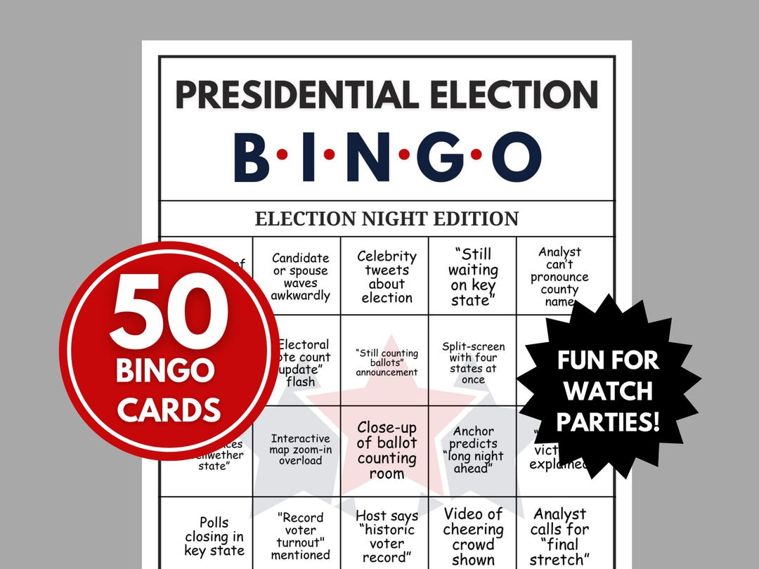 Election Night Bingo, Election Night Drinking Game, Election Watch ...