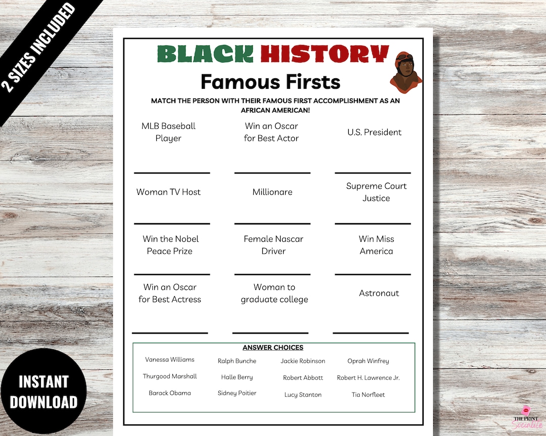 Famous Firsts Printable, Black History Game, Black History Month ...