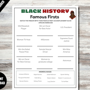 Famous Firsts Printable, Black History Game, Black History Month ...
