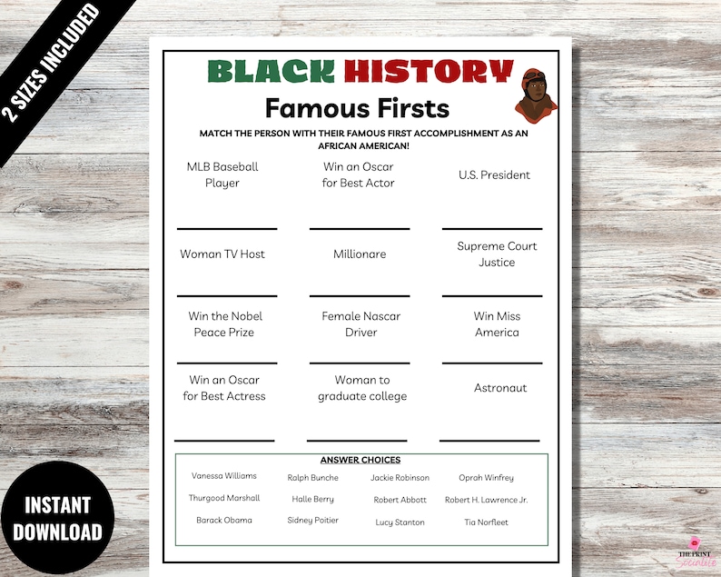 Famous Firsts Printable, Black History Game, Black History Month ...
