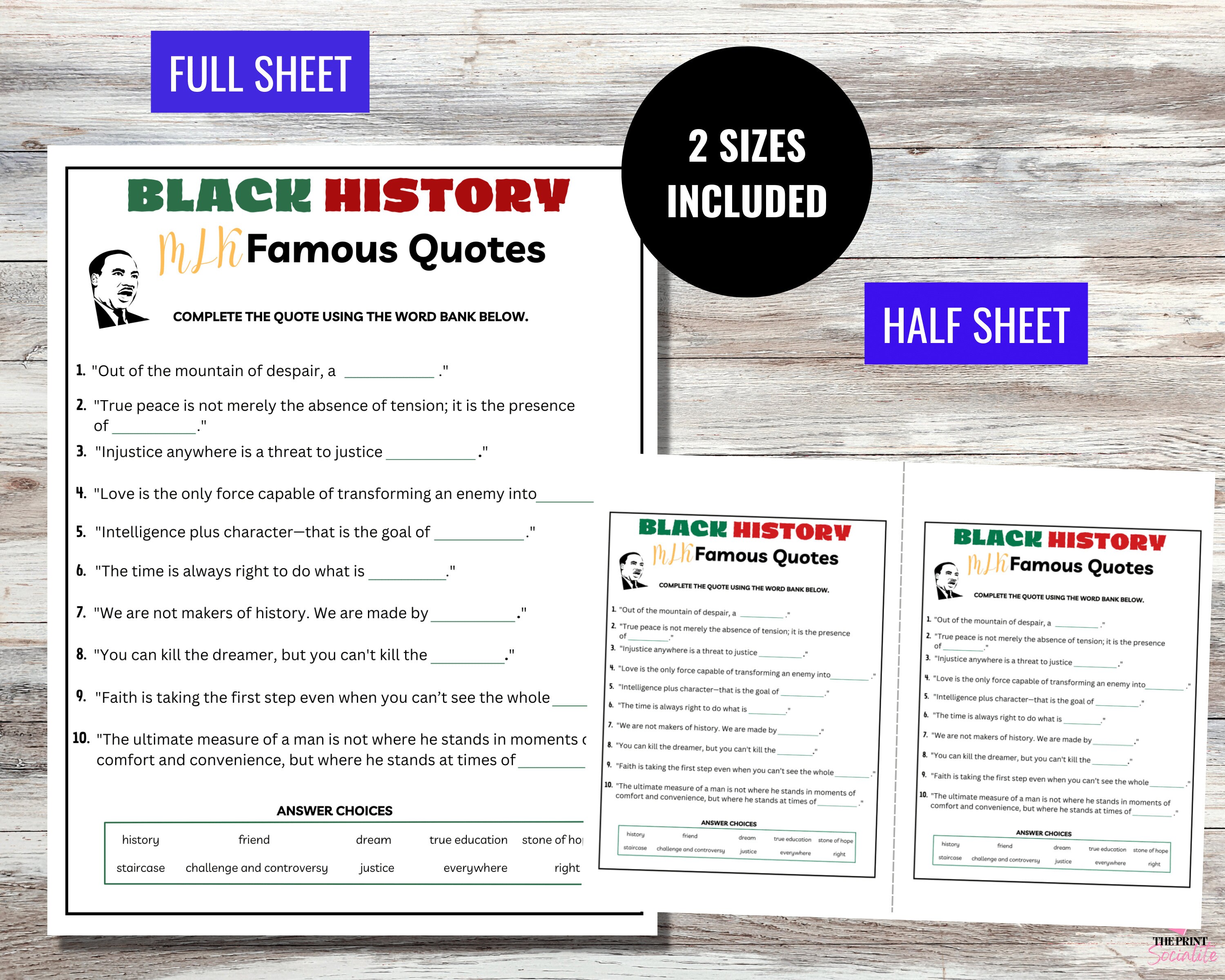 MLK Famous Quotes Printable, Black History Month Activity, African ...