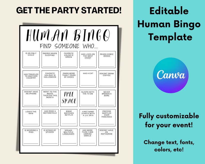 Human Bingo Template Editable Get to Know You Bingo Office - Etsy