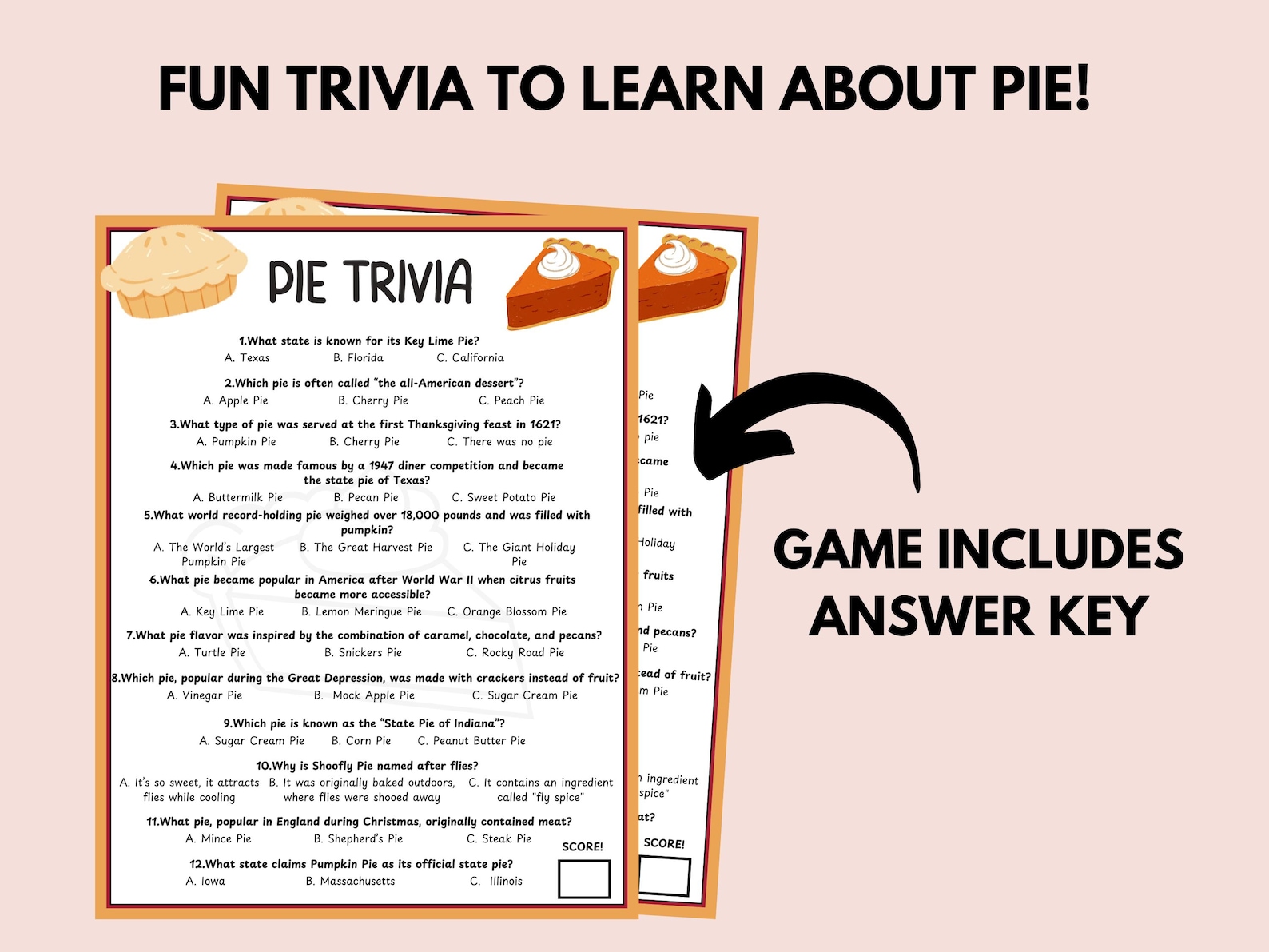 Pie Trivia, Dessert Trivia, Food Trivia, Pi Day Game, Pie Day Trivia ...