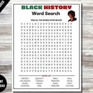 Black History Word Search, Black History Activity, Black History Month ...