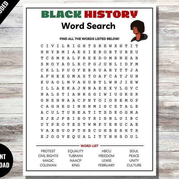 Black People Word Search - Etsy