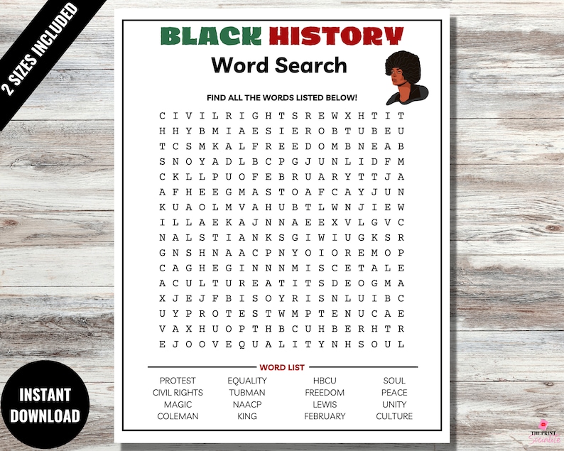 Black History Word Search, Black History Activity, Black History Month ...