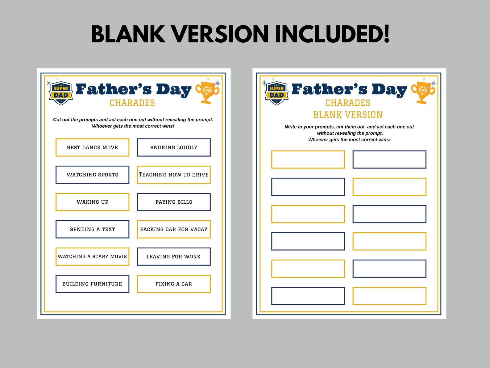Father's Day Charades, Father's Day Activity for Kids, Family, Dad ...