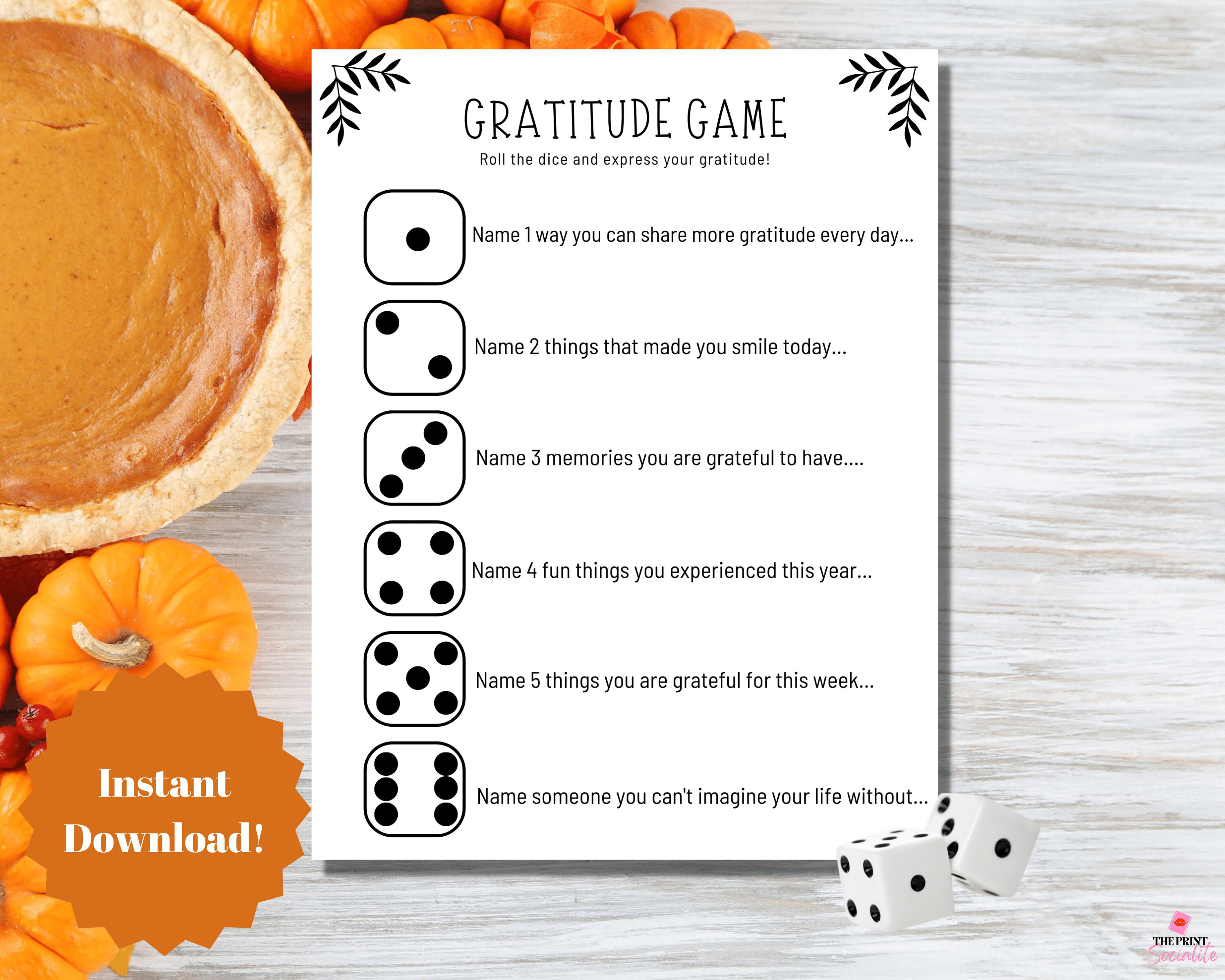 Gratitude Dice Game, Gratefulness Activity for Thanksgiving ...