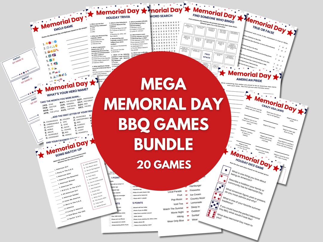 Memorial Day BBQ Games Mega Bundle, America Trivia, Cookout Party Game ...
