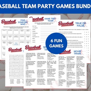 6 Baseball Party Games Bundle, Printable Baseball Team Activity ...