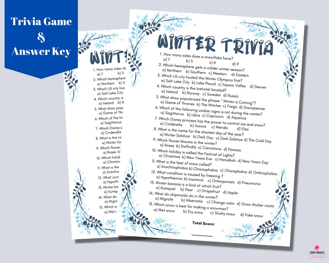 Winter Trivia Game, Printable Winter Party Games, Wintertime Activities ...