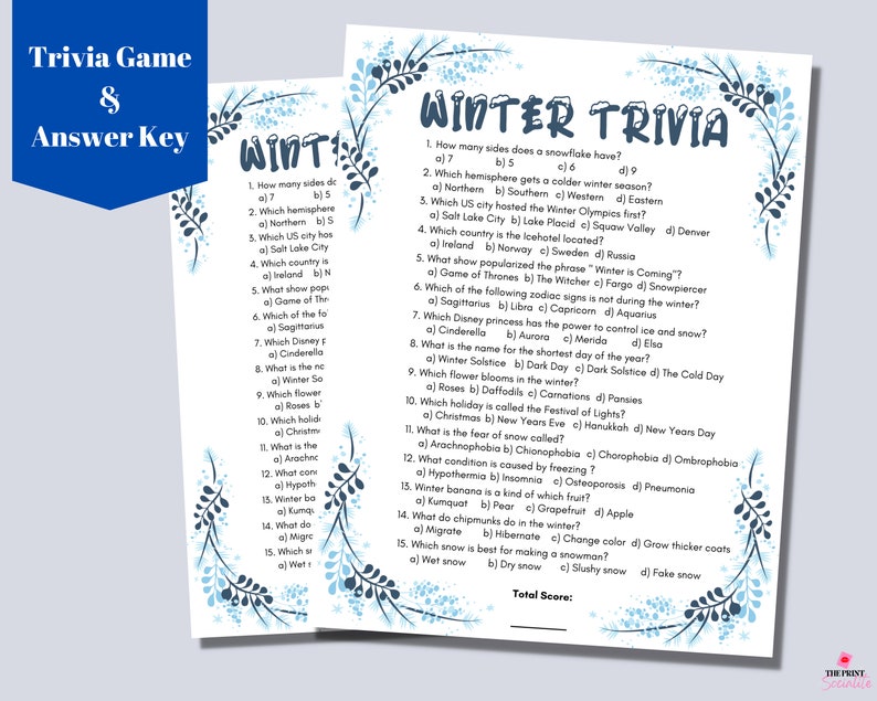 Winter Trivia Game, Printable Winter Party Games, Wintertime Activities ...