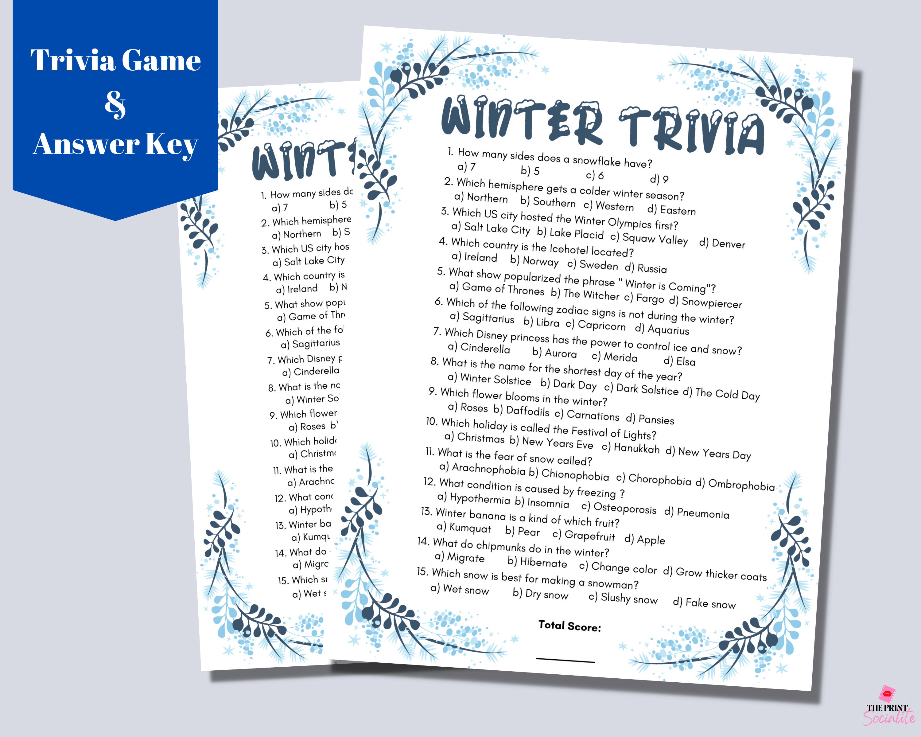 Winter Trivia Game, Printable Winter Party Games, Wintertime Activities ...