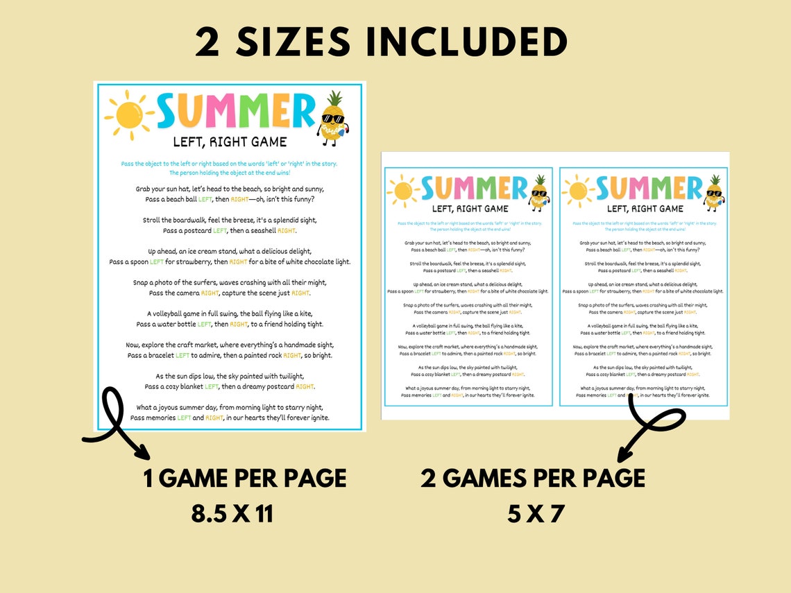 Summer Left Right Game, Summer Pass the Prize, Printable Summer Games ...